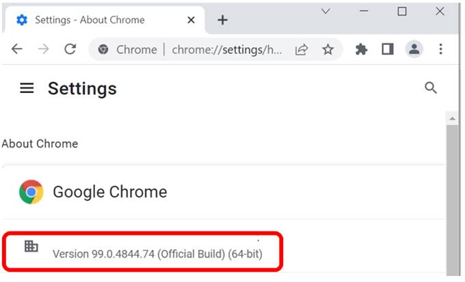 3. Then select About Google Chrome and the version will display.
